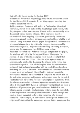 Extra Credit Opportunity for Spring 2019Students of Abnormal Psy.docx