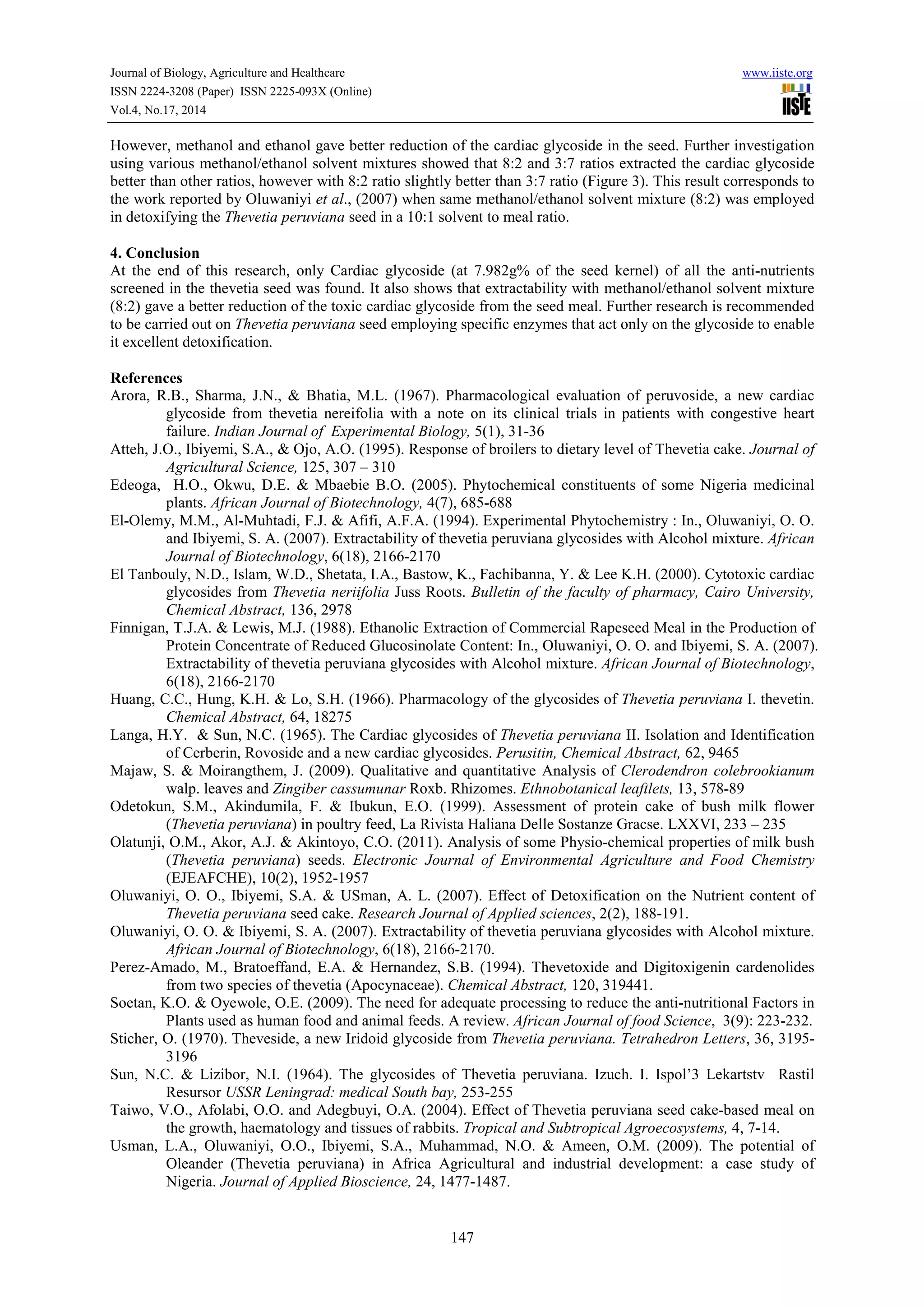 Extractability of thevetia peruviana glycoside using various organic ...