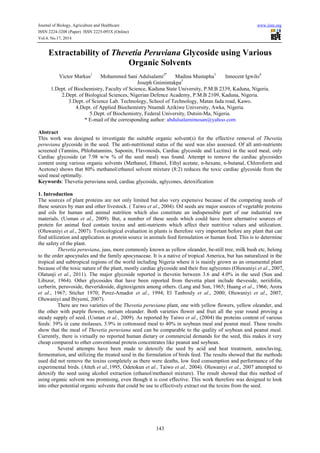 Extractability of thevetia peruviana glycoside using various organic ...