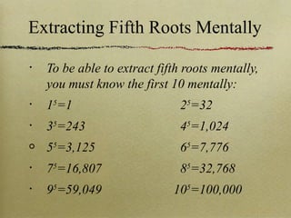 Extracting Fifth Roots Mentally | PPT