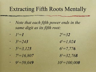 Extracting Fifth Roots Mentally | PPT