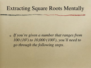 Extracting Square Roots Mentally | KEY | Science