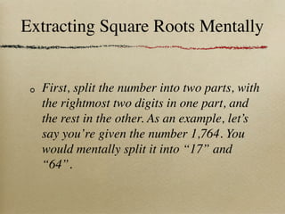 Extracting Square Roots Mentally | KEY | Science