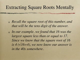 Extracting Square Roots Mentally | KEY | Science