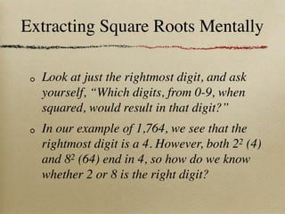 Extracting Square Roots Mentally | KEY | Science