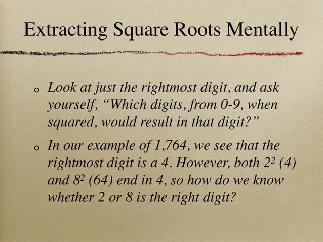 Extracting Square Roots Mentally | KEY | Science