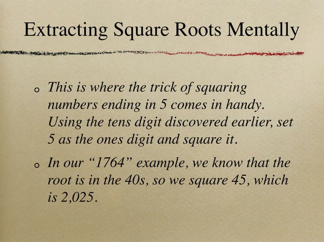 Extracting Square Roots Mentally | KEY | Science