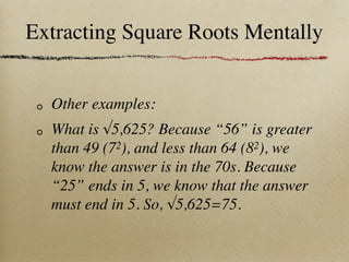 Extracting Square Roots Mentally | KEY