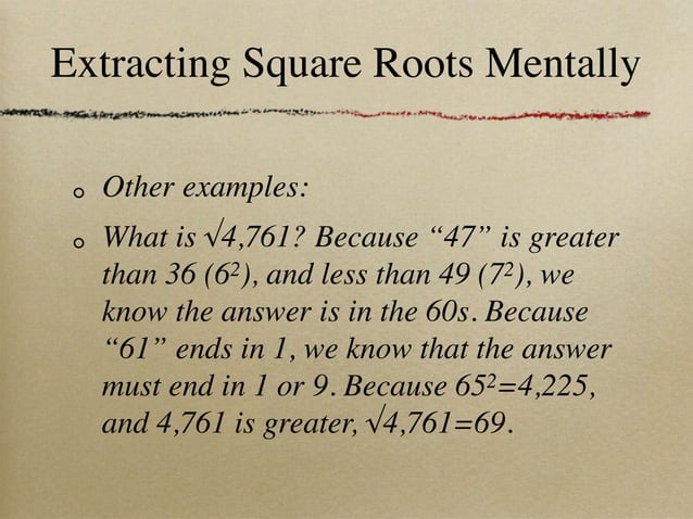 Extracting Square Roots Mentally | KEY | Science