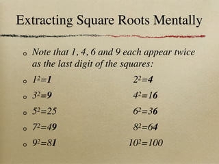 Extracting Square Roots Mentally | KEY | Science