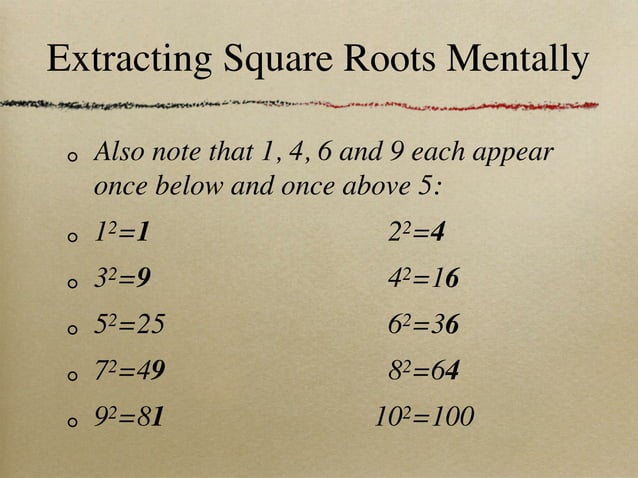 Extracting Square Roots Mentally | KEY | Science