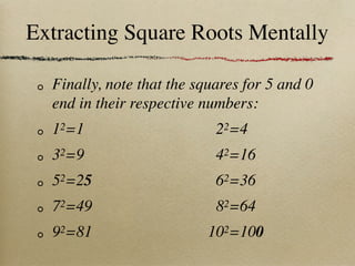 Extracting Square Roots Mentally | KEY | Science