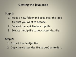 Extracting source code of apk file | PPT