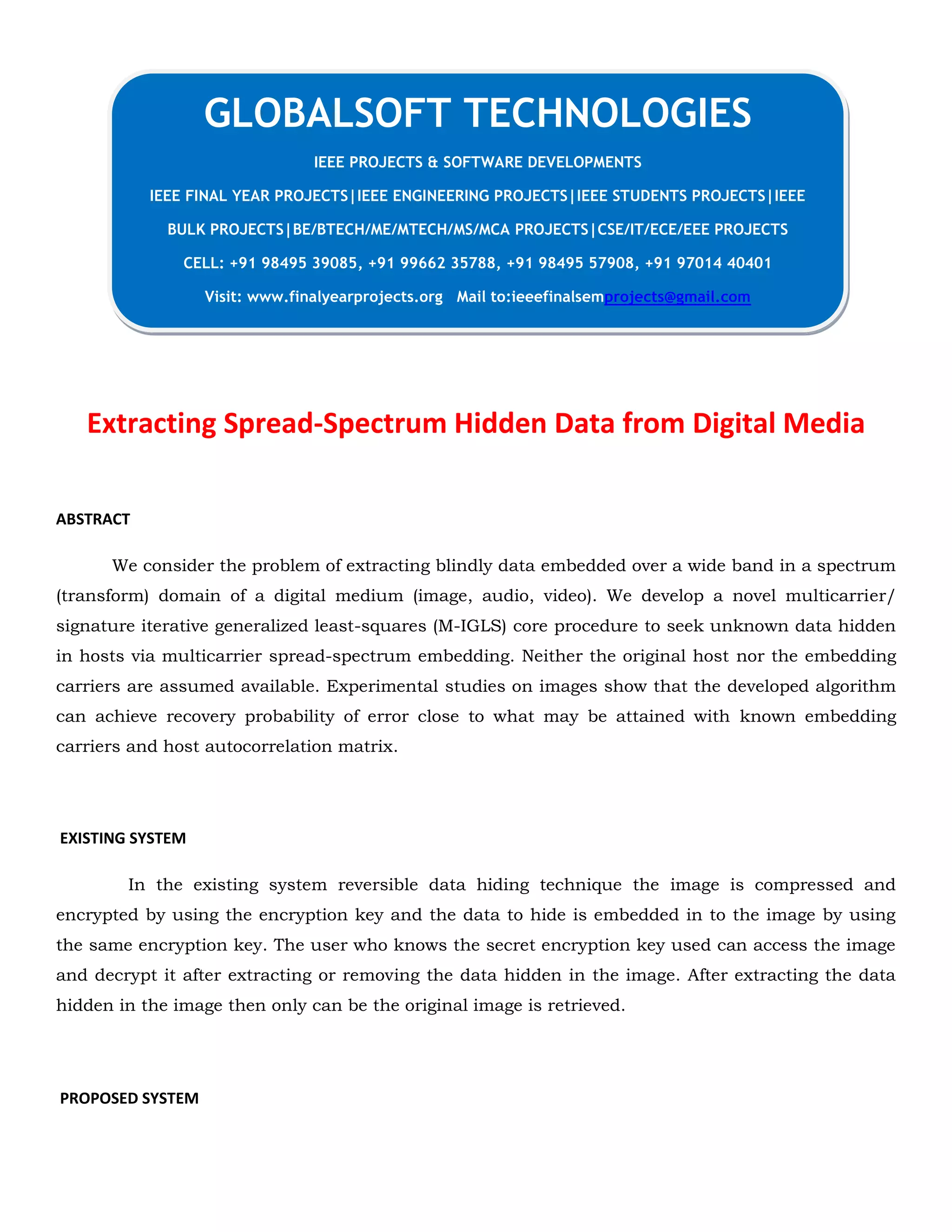 Extracting spread spectrum hidden | DOCX | Internet | Computing