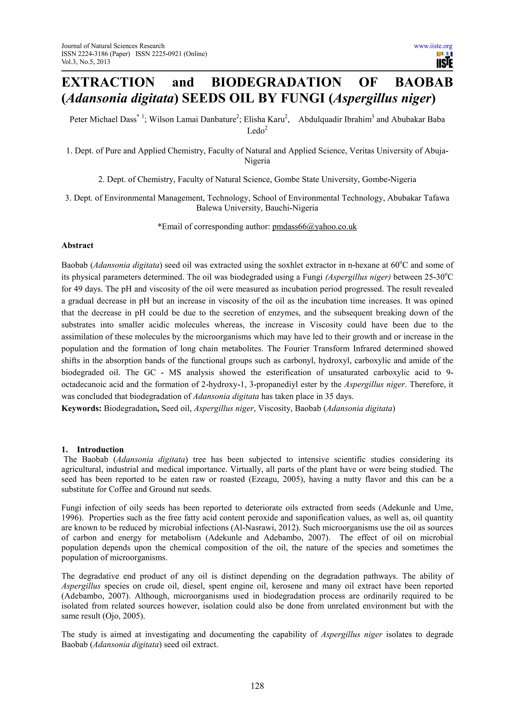 Extraction and biodegradation of baobab | PDF