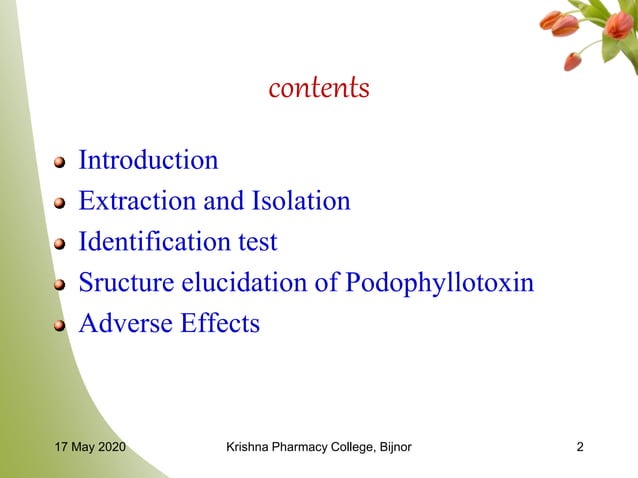 Extraction, isolation and structure elucidation of lignans(podophyllotoxin) | PPTX | Chemistry ...