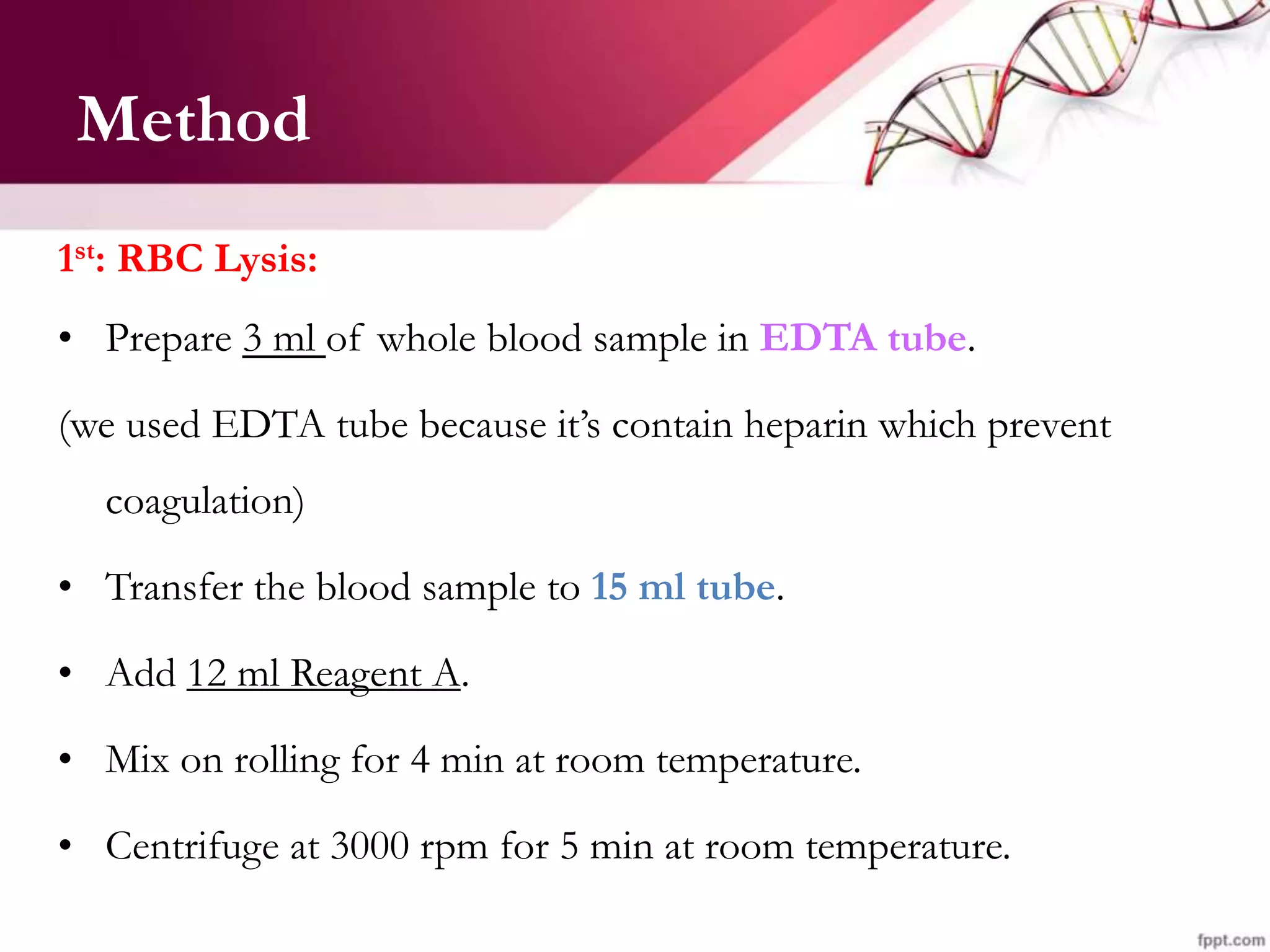 EXTRACTION OF DNA FROM BLOOD kit method | PPTX