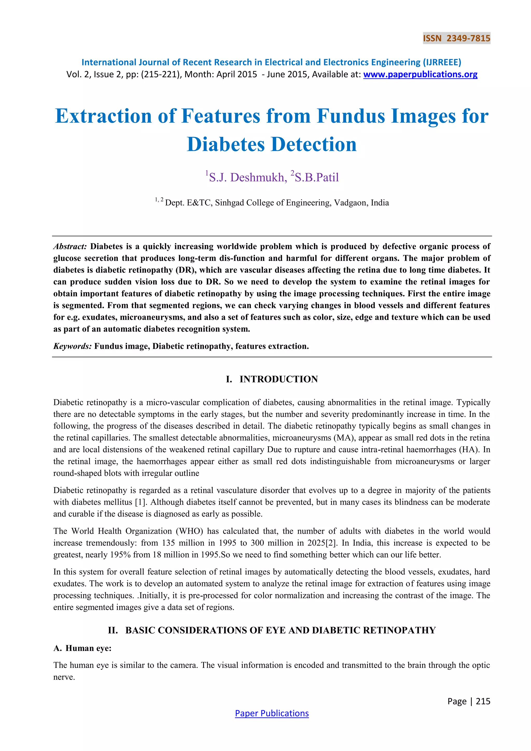 Extraction of Features from Fundus Images for Diabetes Detection | PDF ...