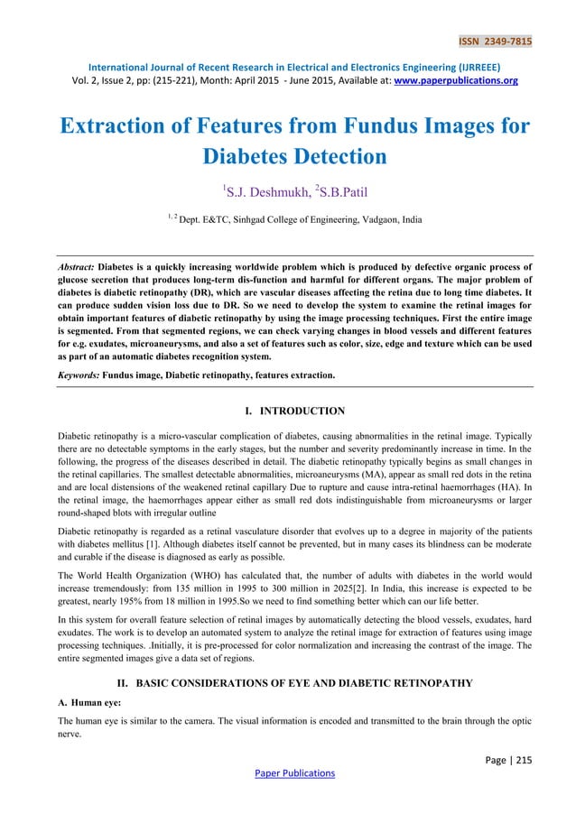 Extraction of Features from Fundus Images for Diabetes Detection | PDF ...