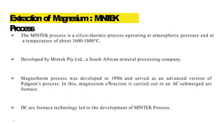 Extraction of Magnesium @ METALLURGICAL AND MATERIALS | PPTX