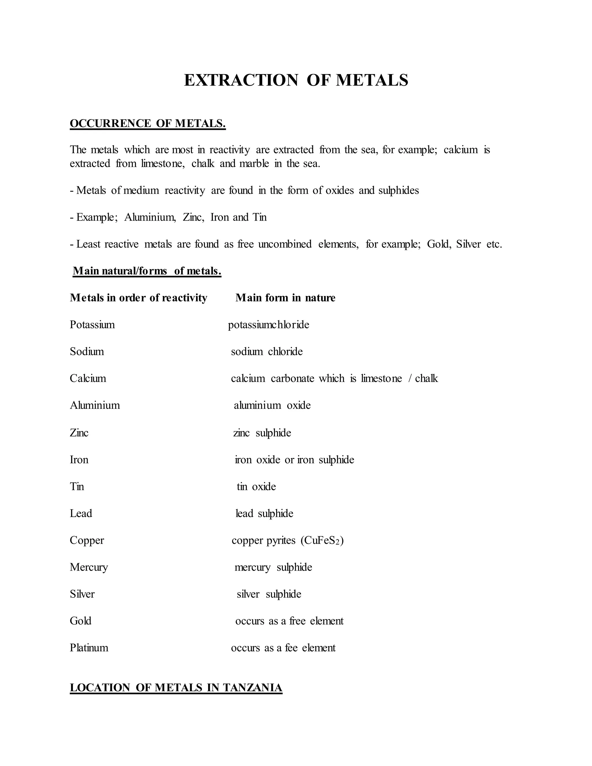 Extraction of metals | DOCX