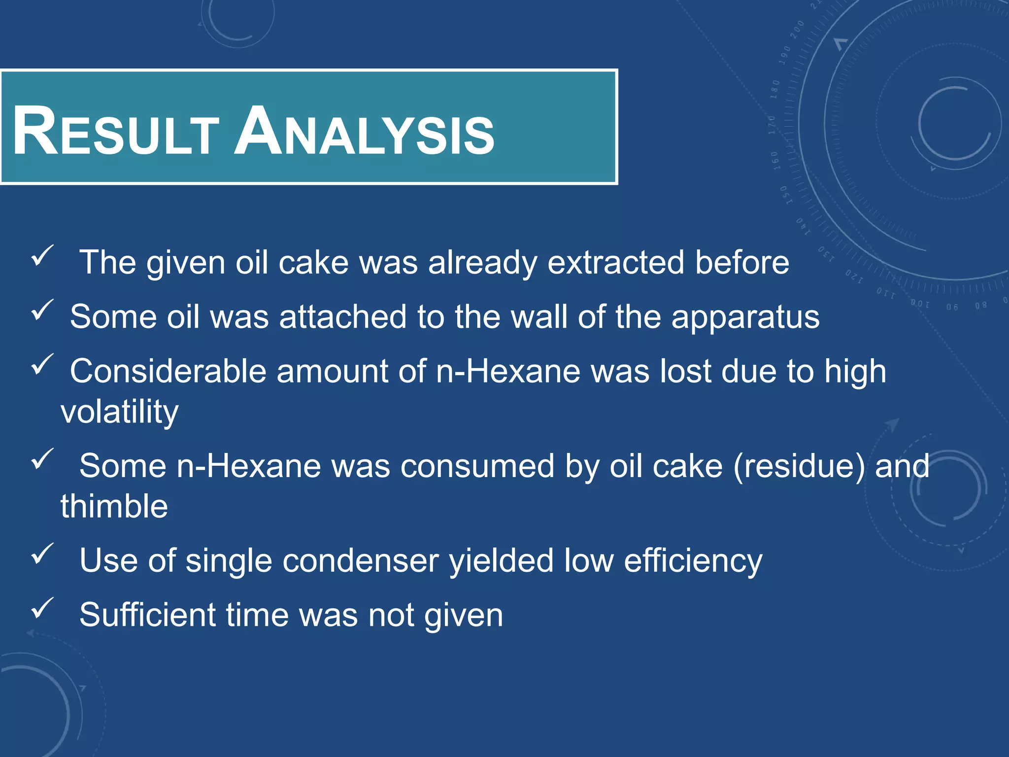 Extraction of oil from oil cake by soxhlet | POT