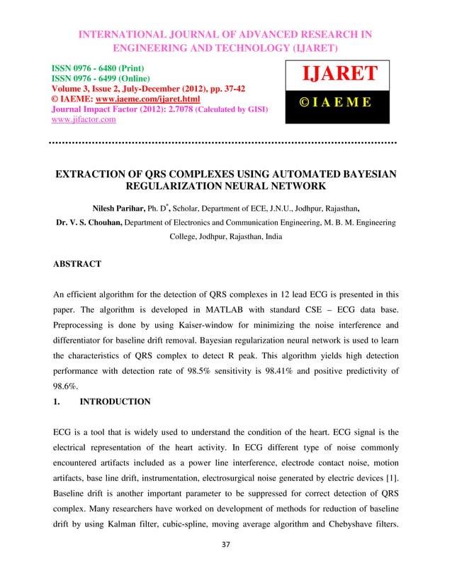 Extraction of qrs complexes using automated bayesian regularization neural network | PDF