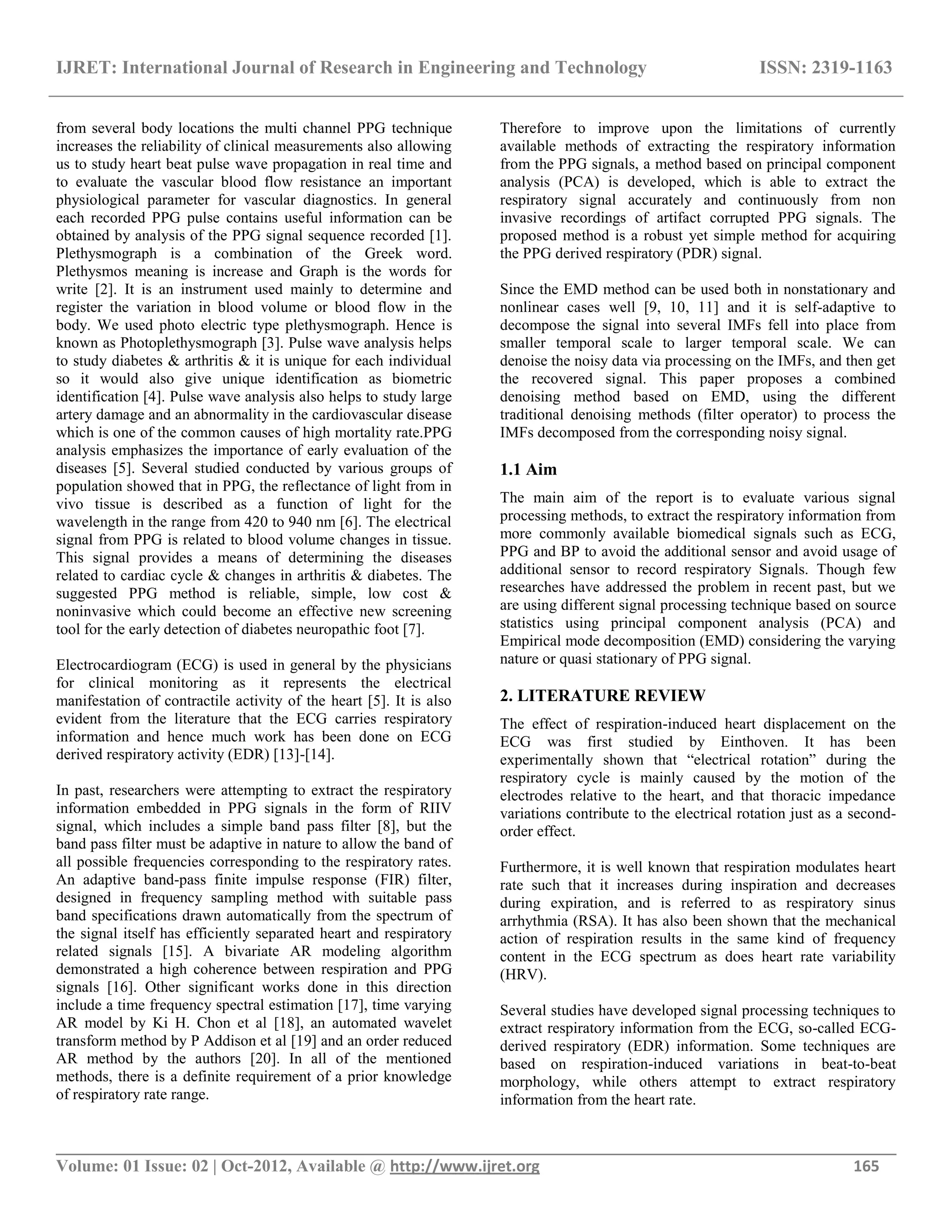 Extraction Of Respiratory Rate From Ppg Signals Using Pca And Emd Pdf