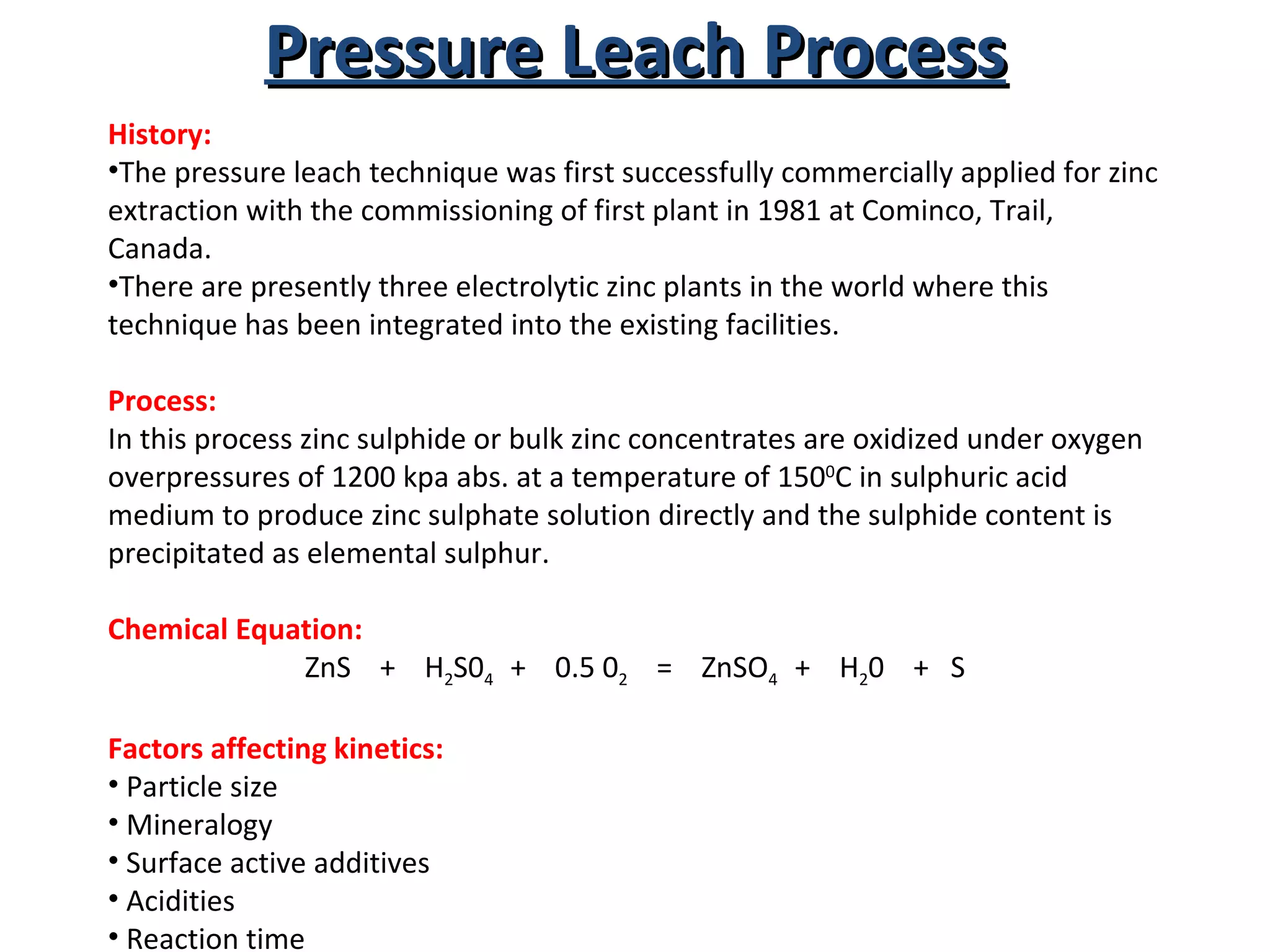 Extractive Metallurgy Presentation (Zinc) | PPT