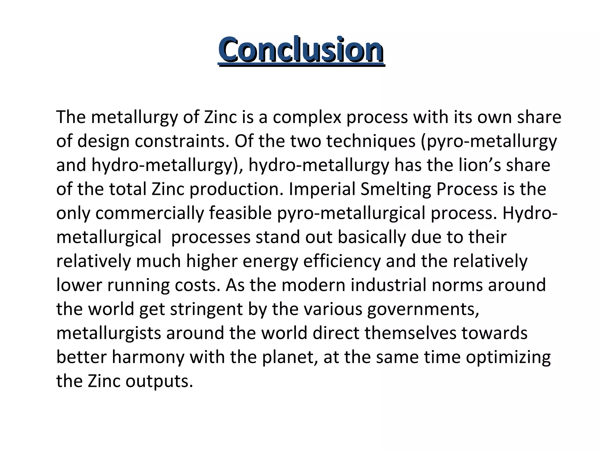 Extractive Metallurgy Presentation (Zinc) | PPT