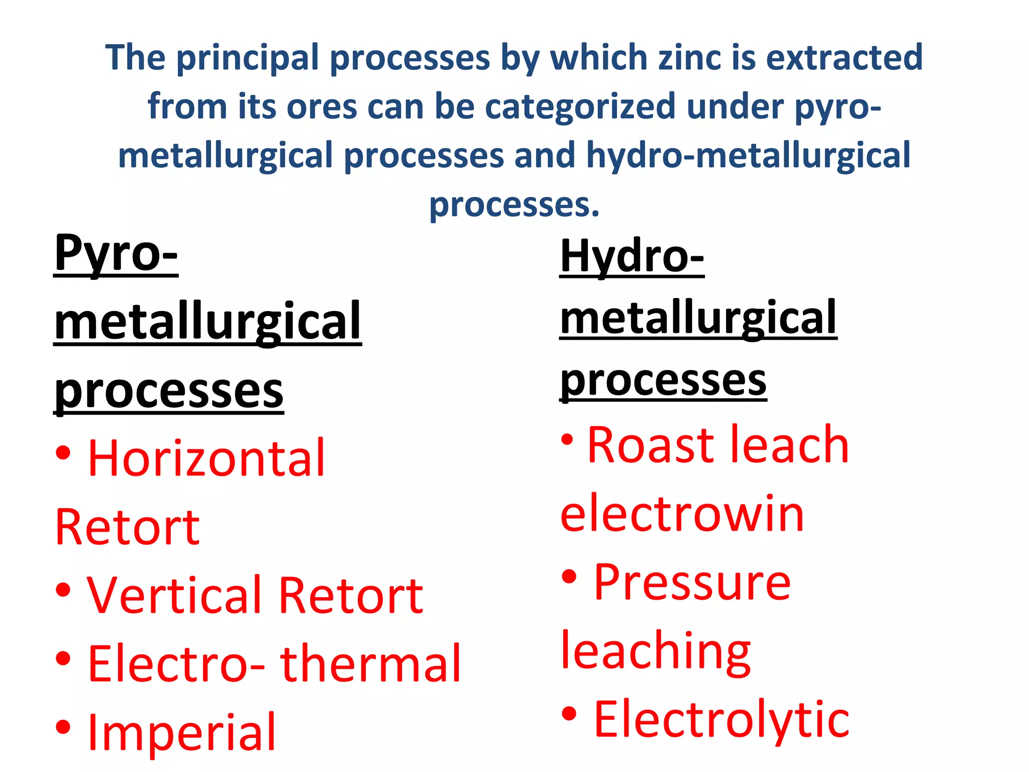 Extractive Metallurgy Presentation (Zinc) | PPT