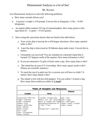 Extra dimensional analysis work_sheet | DOC