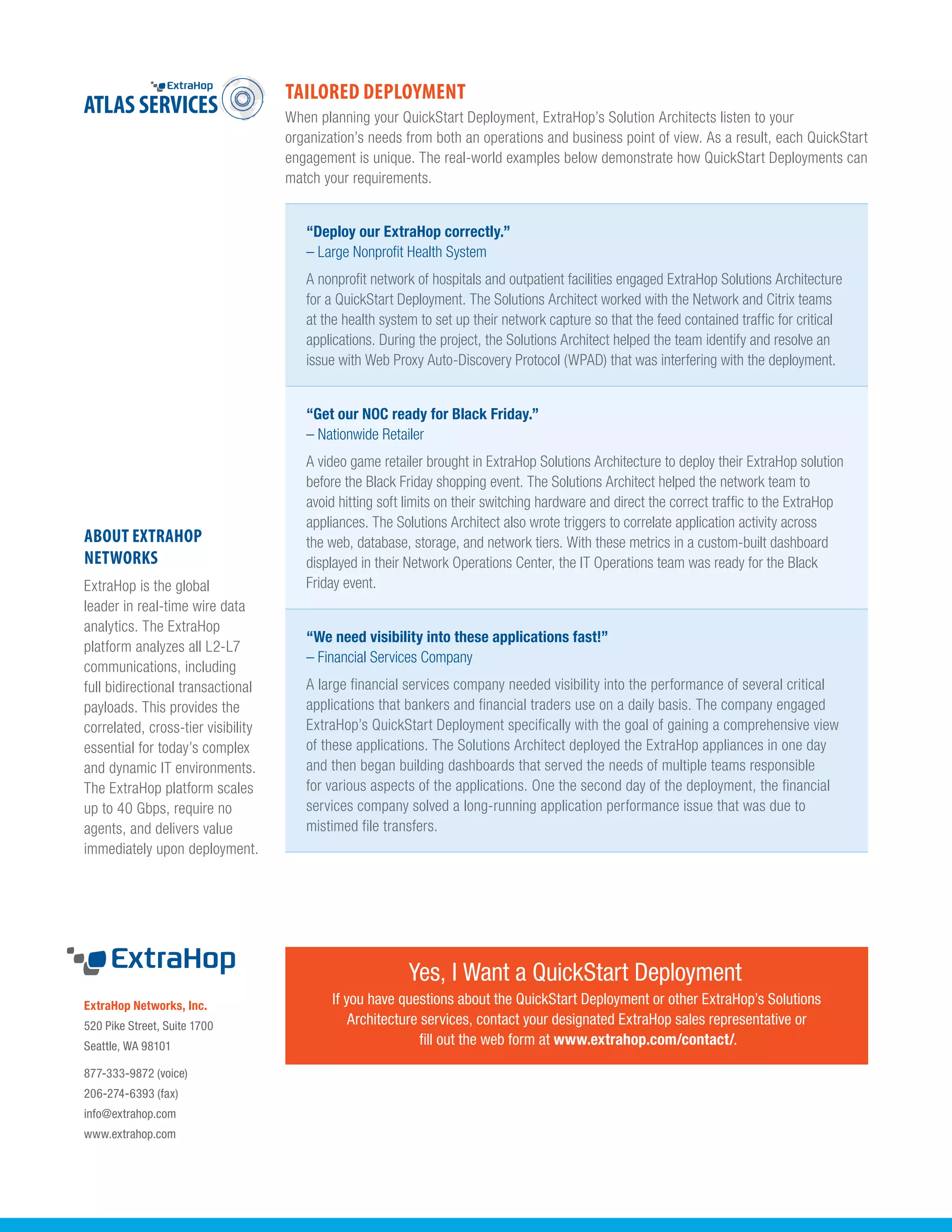 ExtraHop Atlas Services QuickStart datasheet | PDF