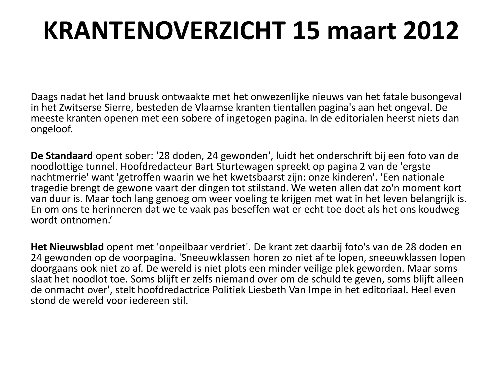 Extra lesmateriaal busramp Zwitserland | PPTX