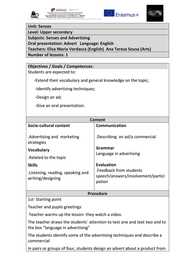 Extra lesson senses and advertising upper secondary lesson plan pt | PDF