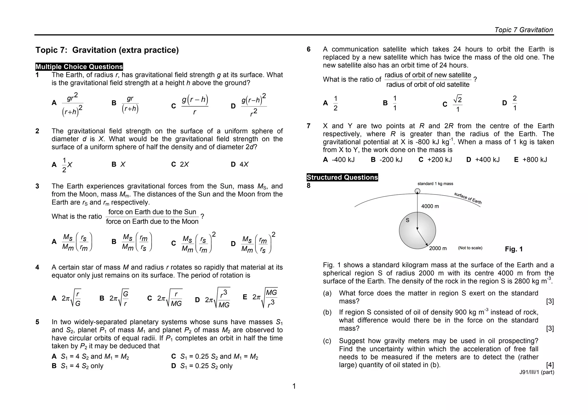 Extra Practice Questions for Gravitation | PPT