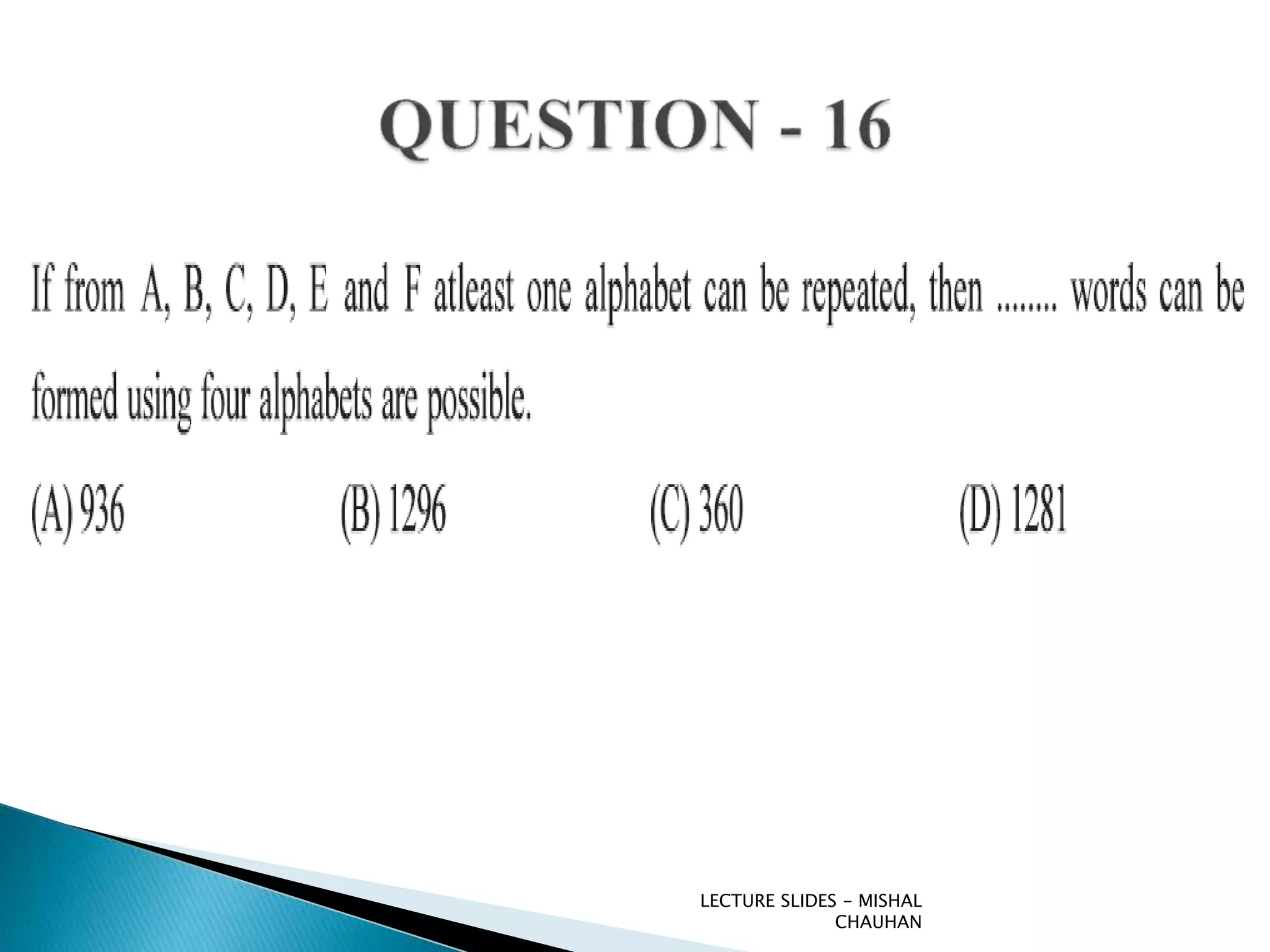Extra practice problems P&C - class xi - module 1 | PPT