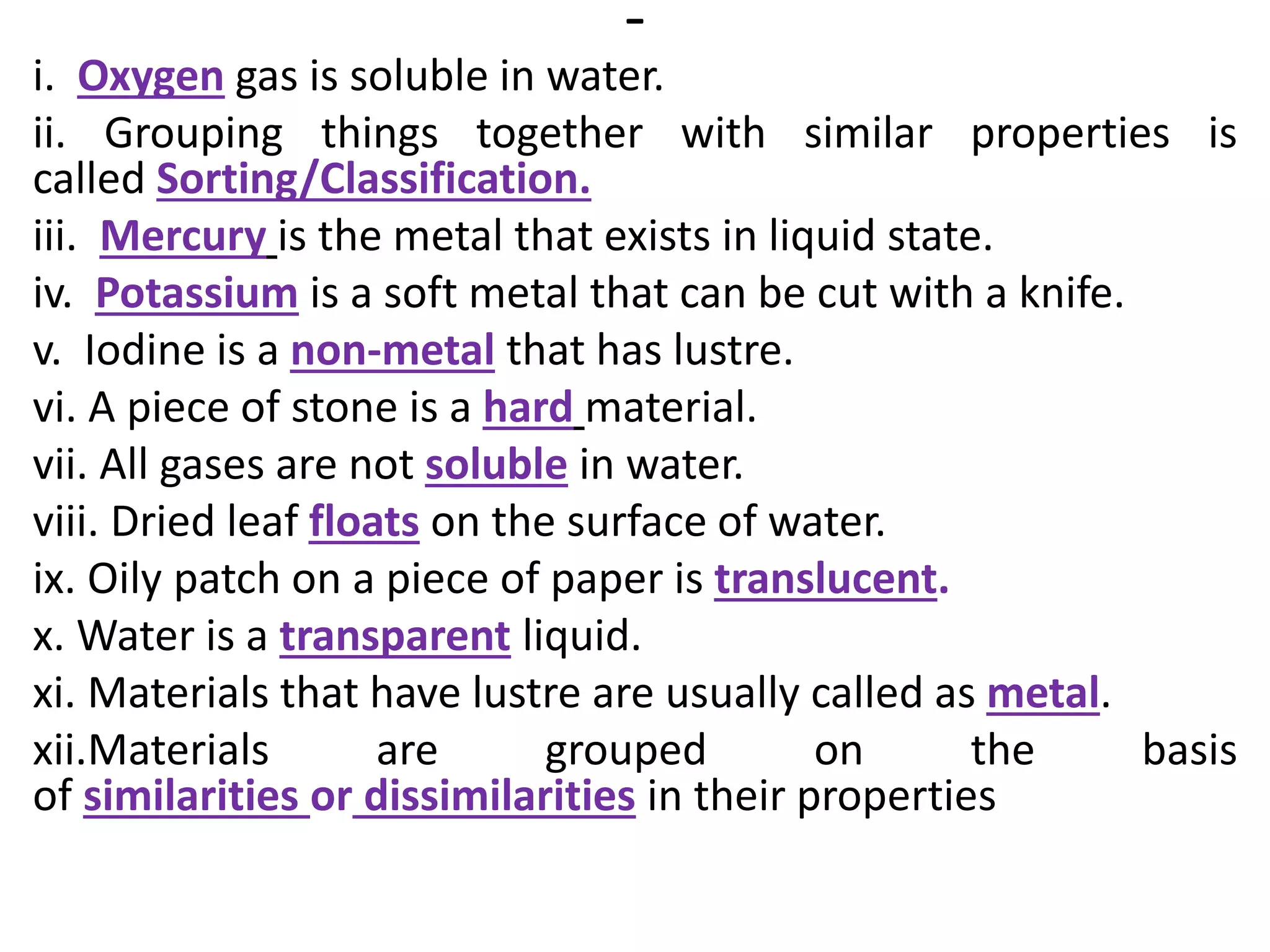 sorting material into groups - extra questions | PPTX