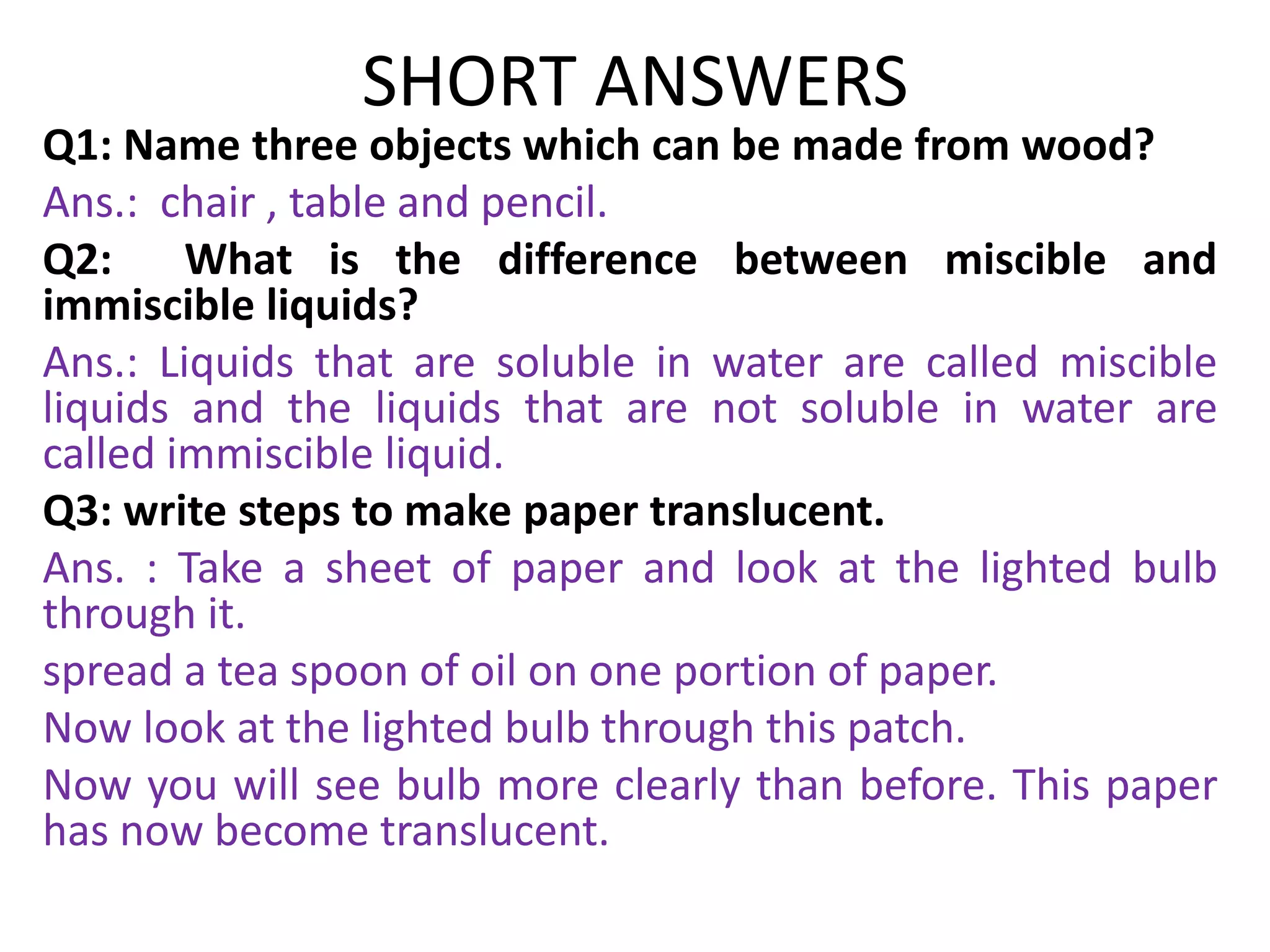sorting material into groups - extra questions | PPTX