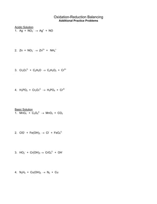 Extra redox problems | PDF
