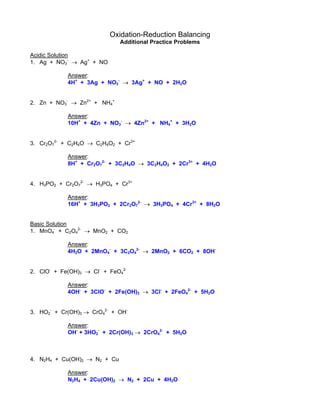 Extra redox problems | PDF