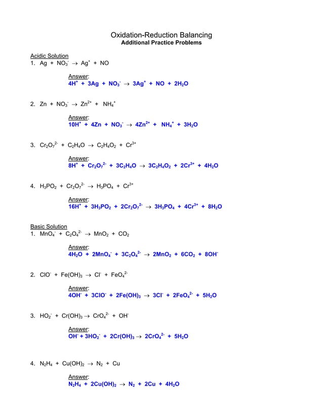 Extra redox problems | PDF