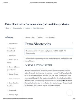 Extra shortcodes documentation quiz and survey master | PDF