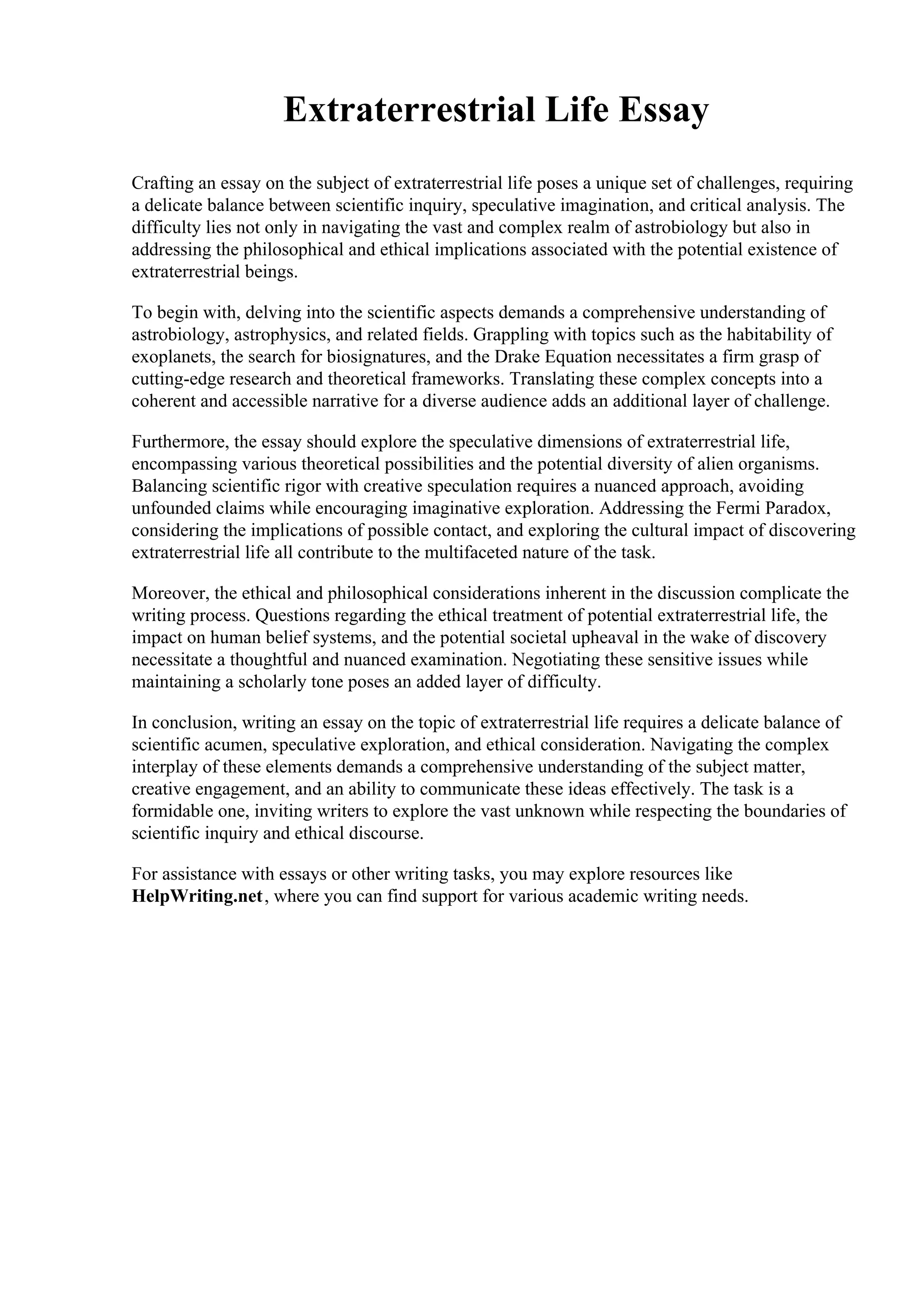 Extraterrestrial Life Essay.pdf