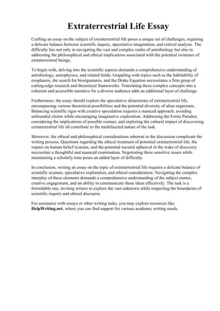 Extraterrestrial Life Essay | PDF