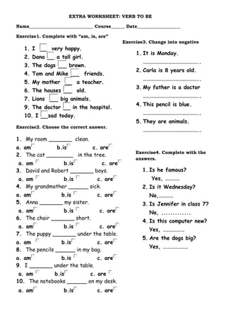 Am Is Are Exercises Worksheet Pdf