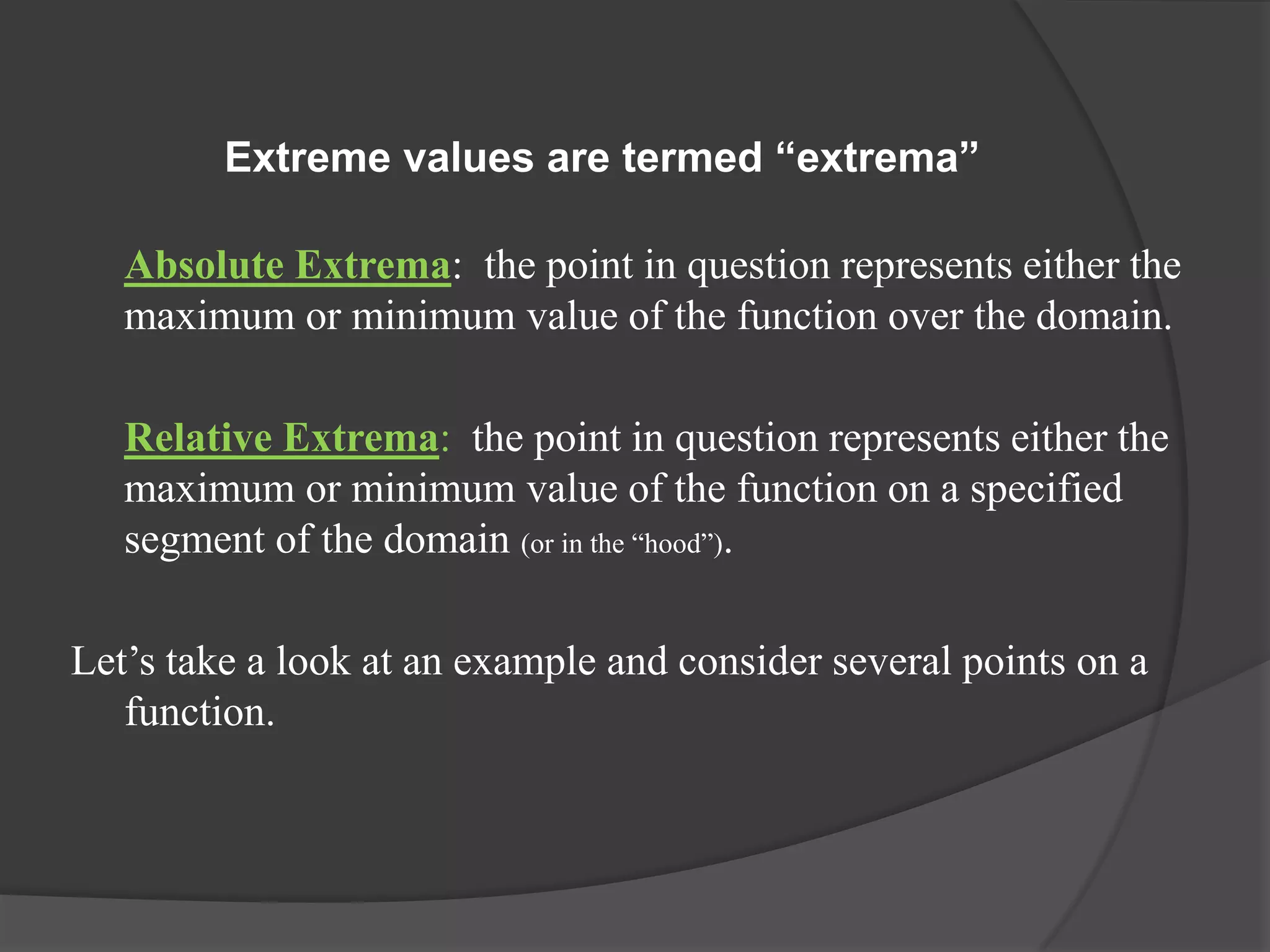 Extreme values of a function & applications of derivative | PPTX