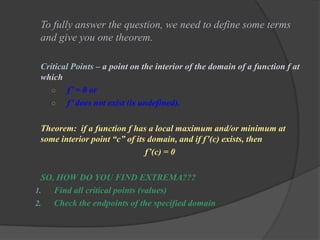 Extreme values of a function & applications of derivative | PPTX ...
