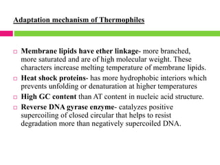 PHYSIOLOGY OF ORGANISMS LIVING IN EXTREME ENVIRONMENTS- THERMOPHILES | PPTX