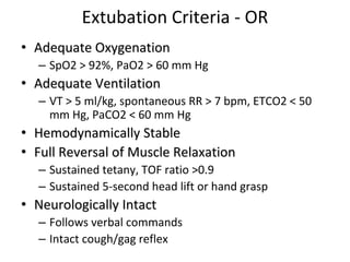 Parameters For Extubation – Criteria For Extubation – SCLH